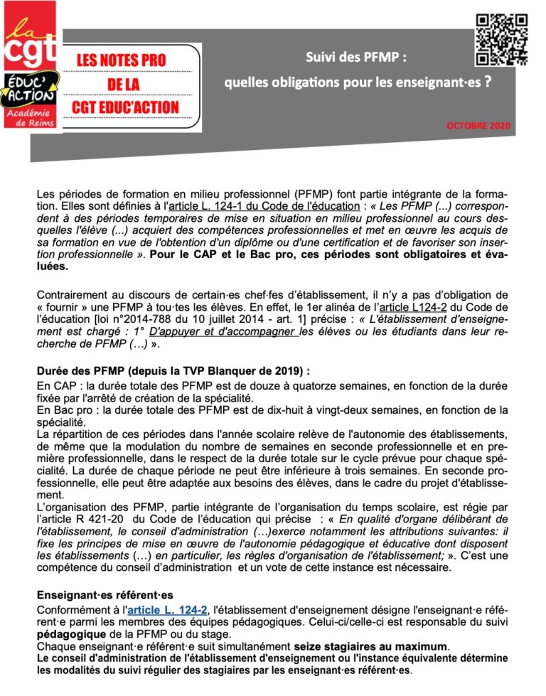 Suivi des PFMP : quelles obligations pour les enseignant·es